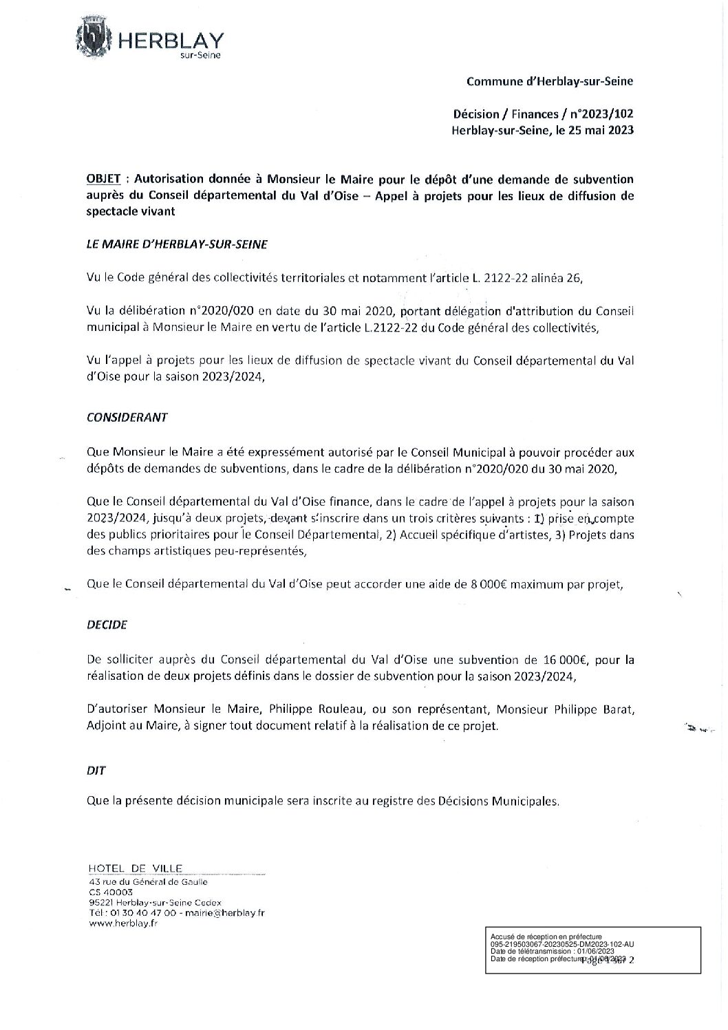 Demande de subvention auprès du Départemental du Val d’Oise - Herblay ...