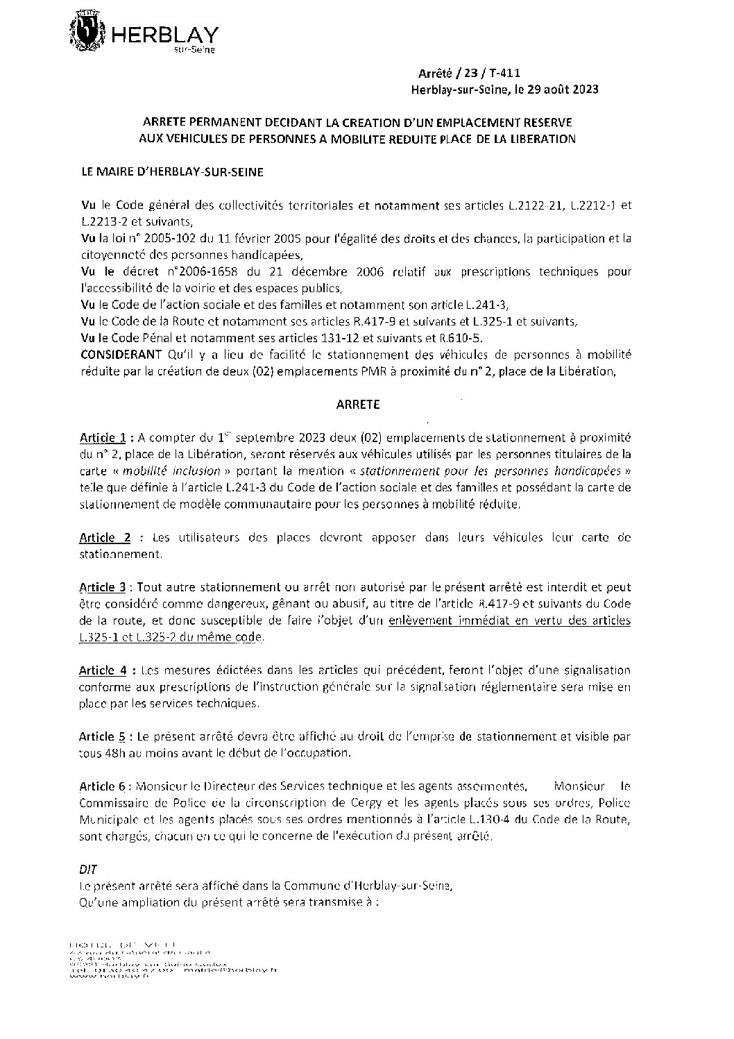 Arrêté permanent décidant la création d'un emplacement réservé aux ...